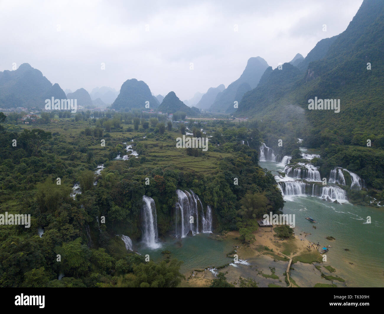 Beautiful waterfall. Ban Gioc waterfall or Detian waterfall is landmark ...