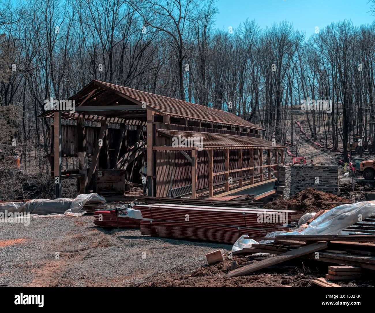 Restoring Burr Arch Covered Bridge as Seen on a Spring Day Stock Photo ...