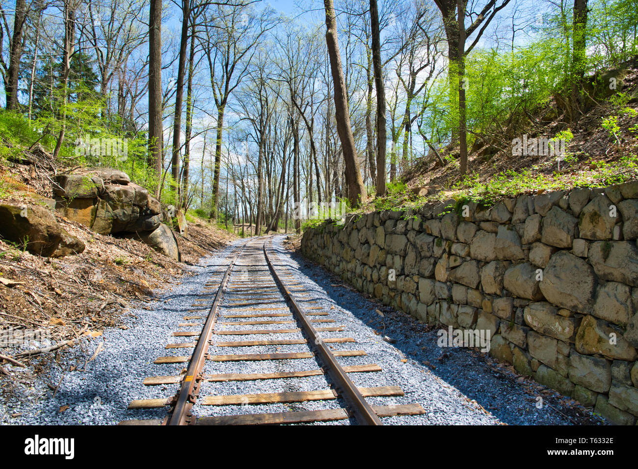 New Rail Road Track on 1830's Right of Way with Stone Wall Stock Photo ...