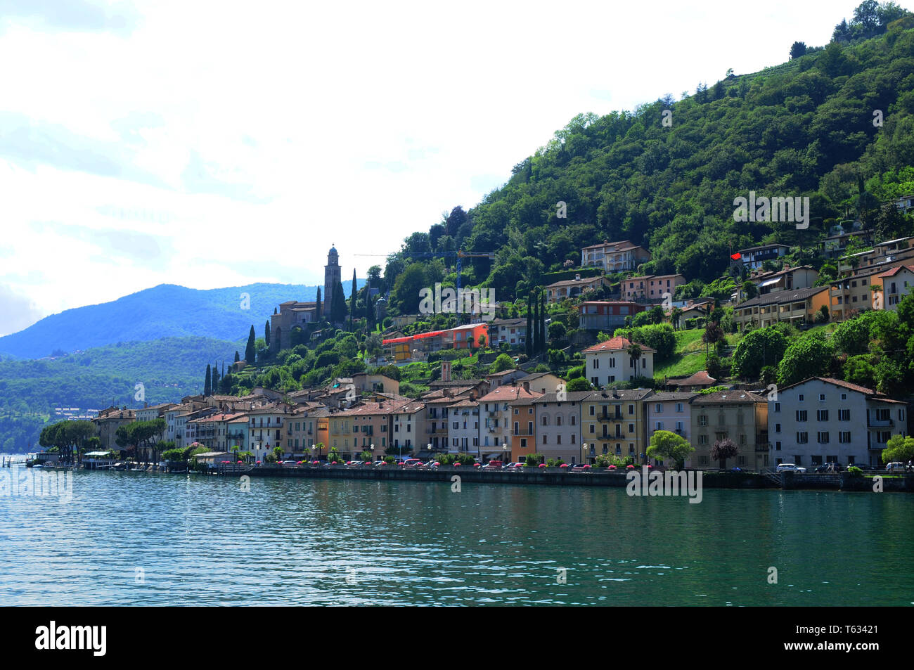 South Switzerland: Morcote at Lake Lugano in Ticino from the cruiseship ...