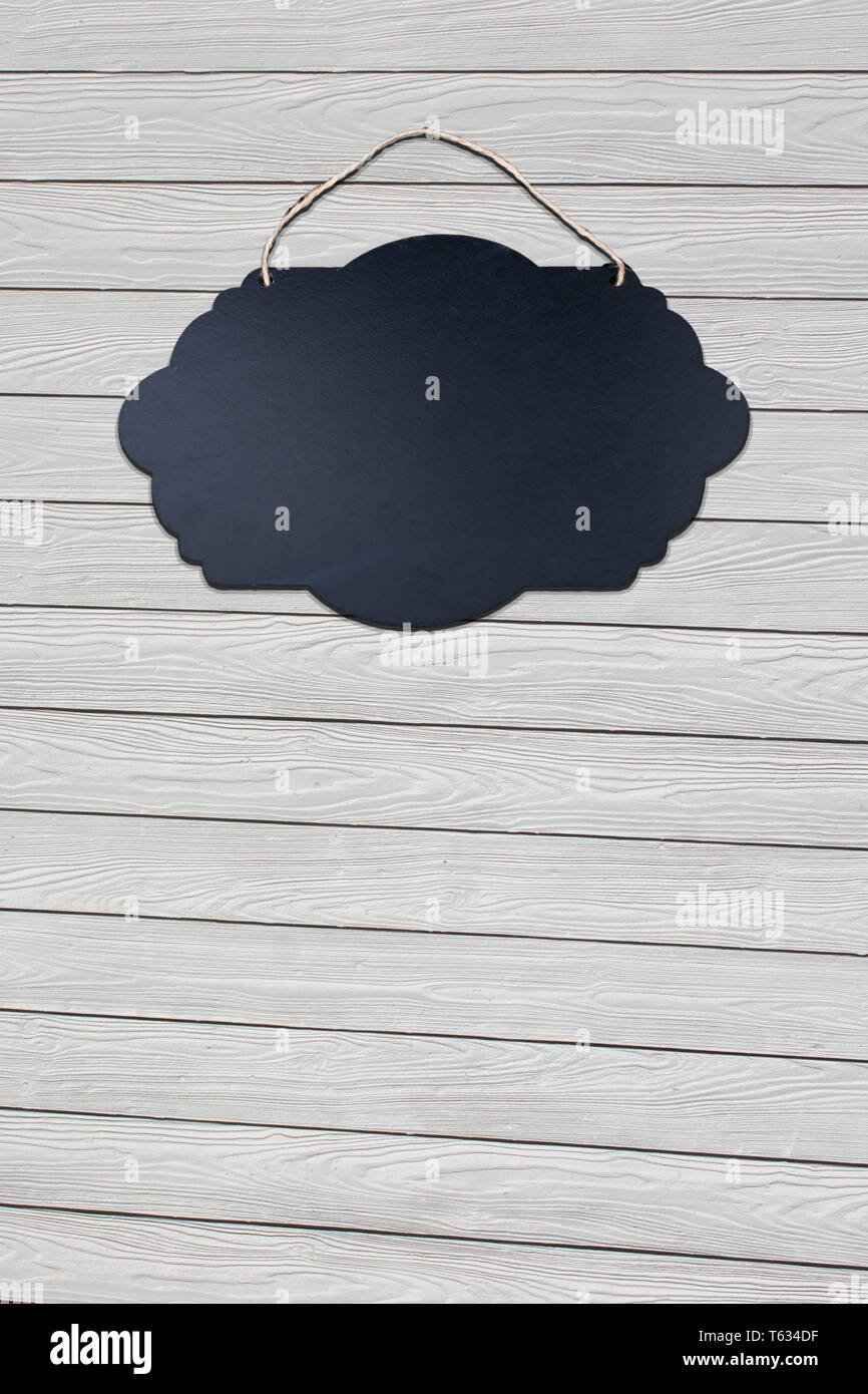 Black Empty Sign Board with string for hanging on wall Stock Photo - Alamy