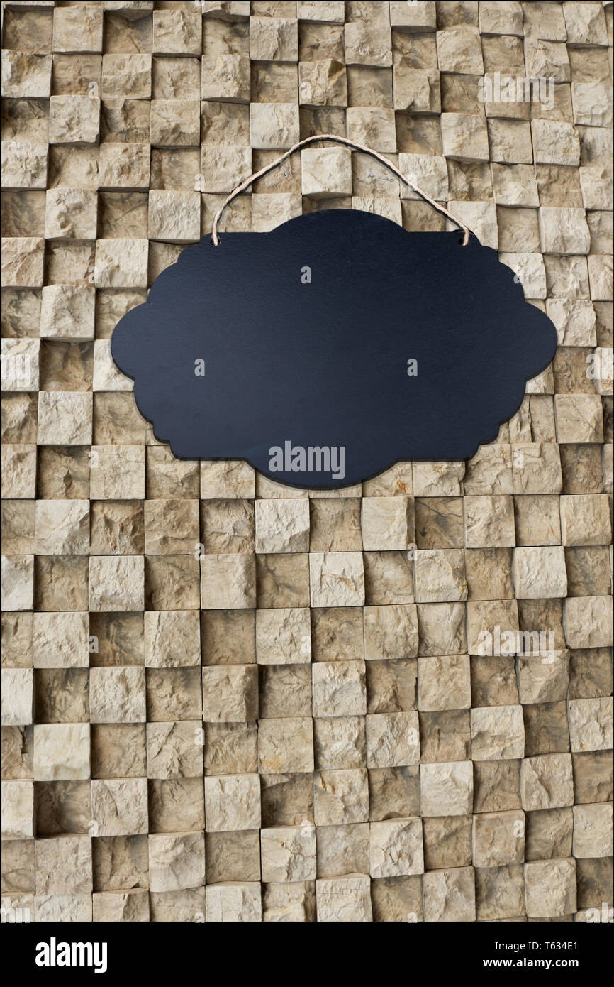 Black Empty Sign Board with string for hanging on wall Stock Photo - Alamy