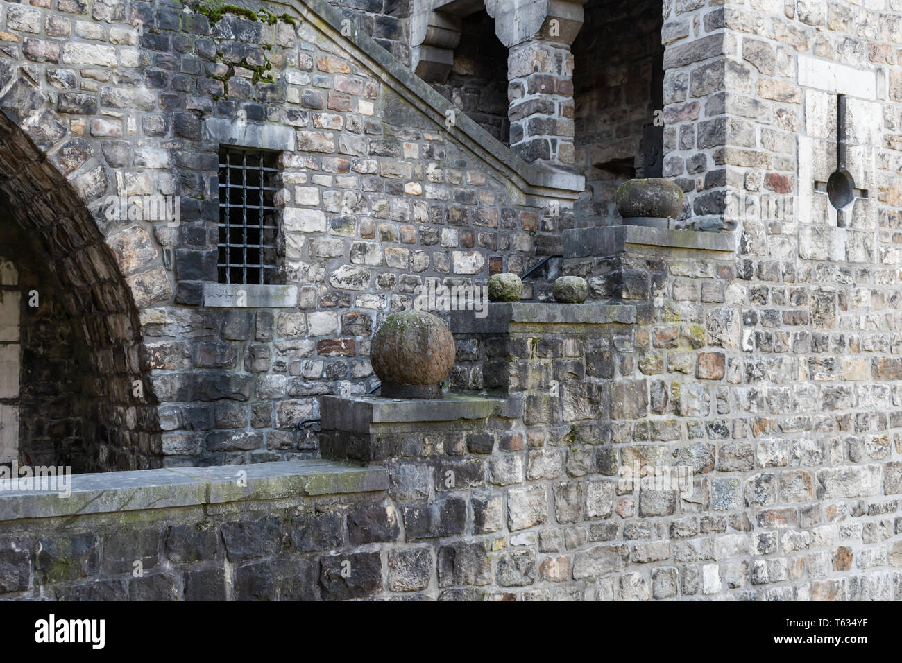German medieval wall and fortress. Old and battered ancient structure ...