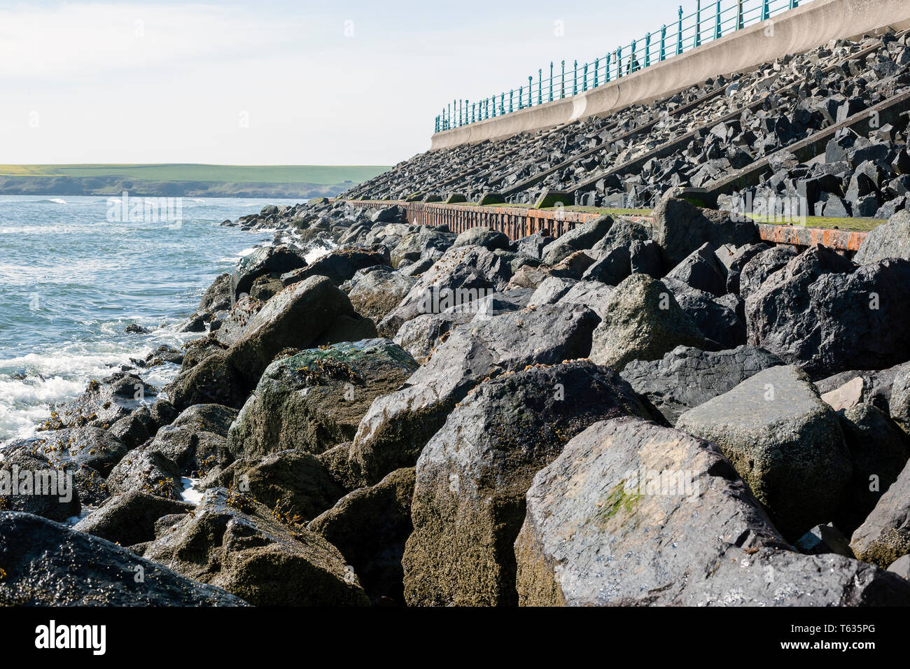 Rip rap, revetments and sea wall coastal defence along the coastline ...