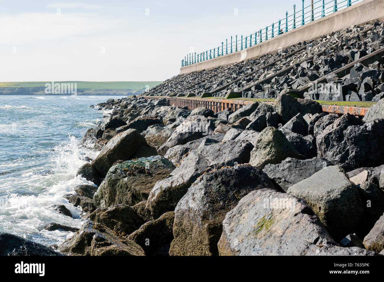 Rip rap, revetments and sea wall coastal defence along the coastline ...