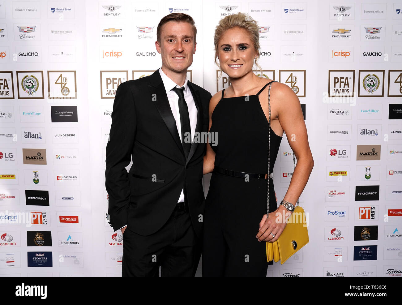 Stephen Darby (left) and Steph Houghton during the 2019 PFA Awards at ...