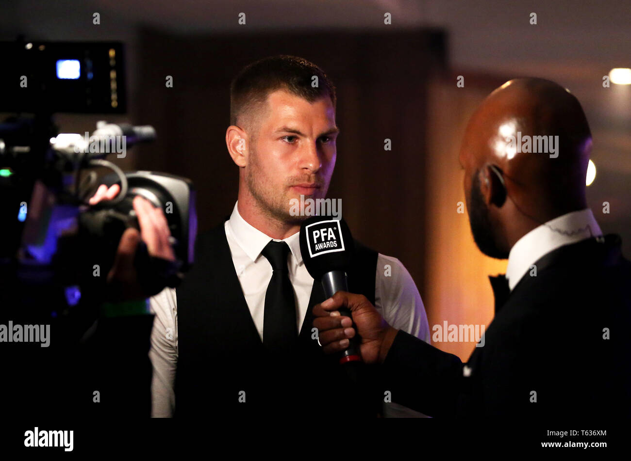 Luton Town's James Collins (left) being interviewed by DJ Spoony during ...