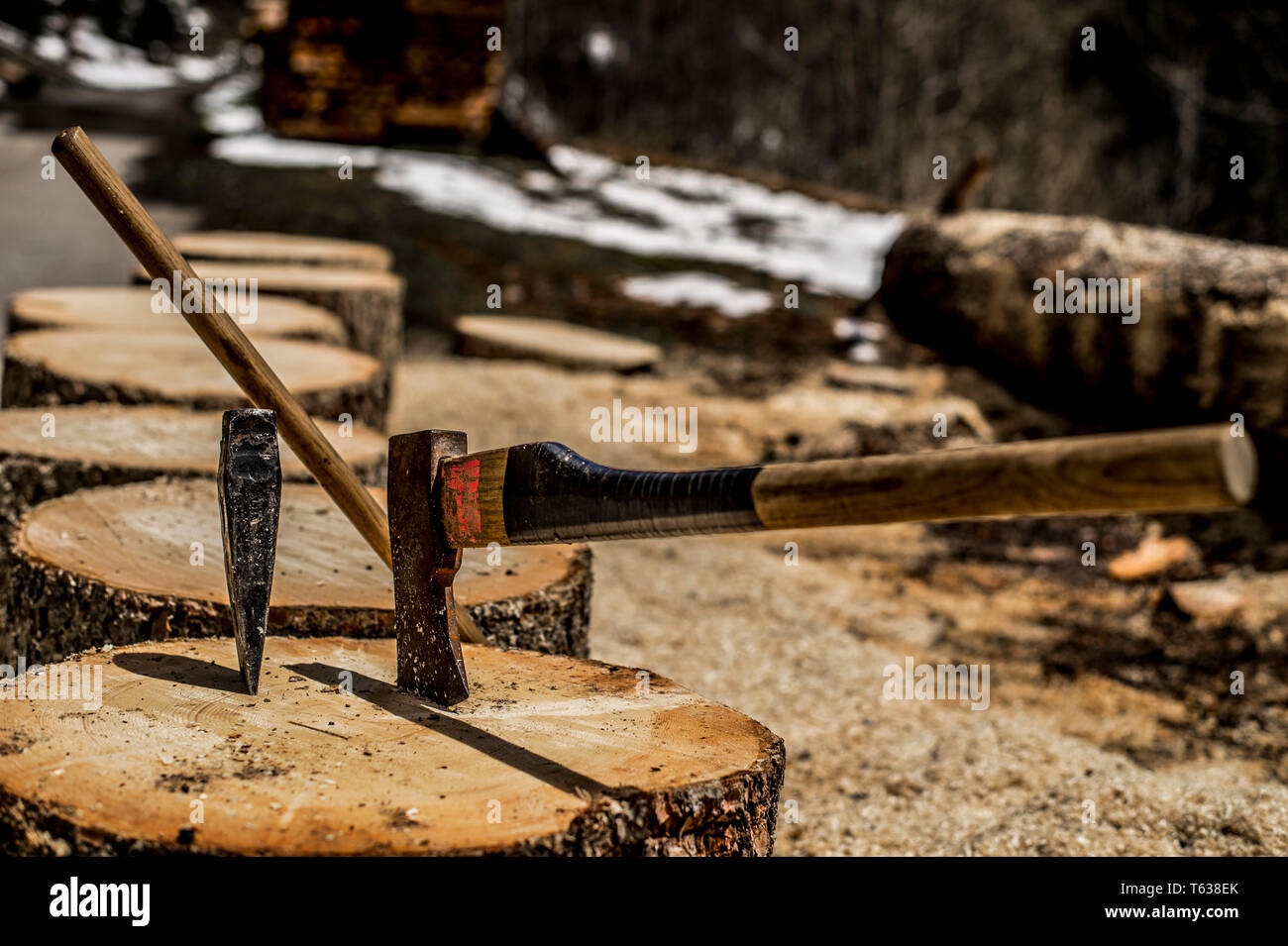 Axe in stump Stock Photo - Alamy