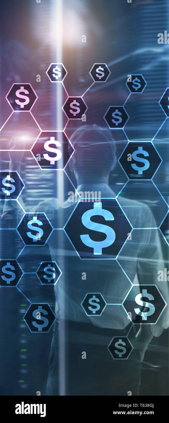 Vertical Panorama Banner. Dollars icons, money network structure. ICO ...