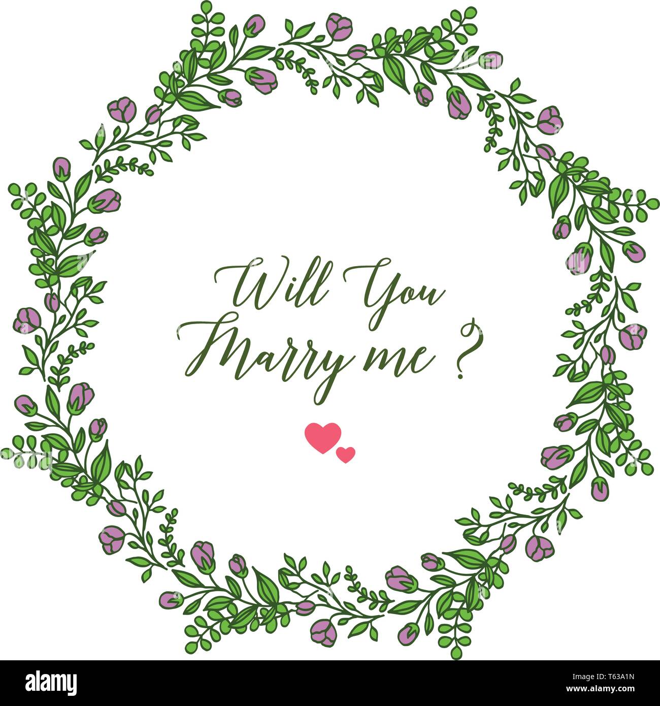 Vector illustration template will you marry me for art purple wreath ...