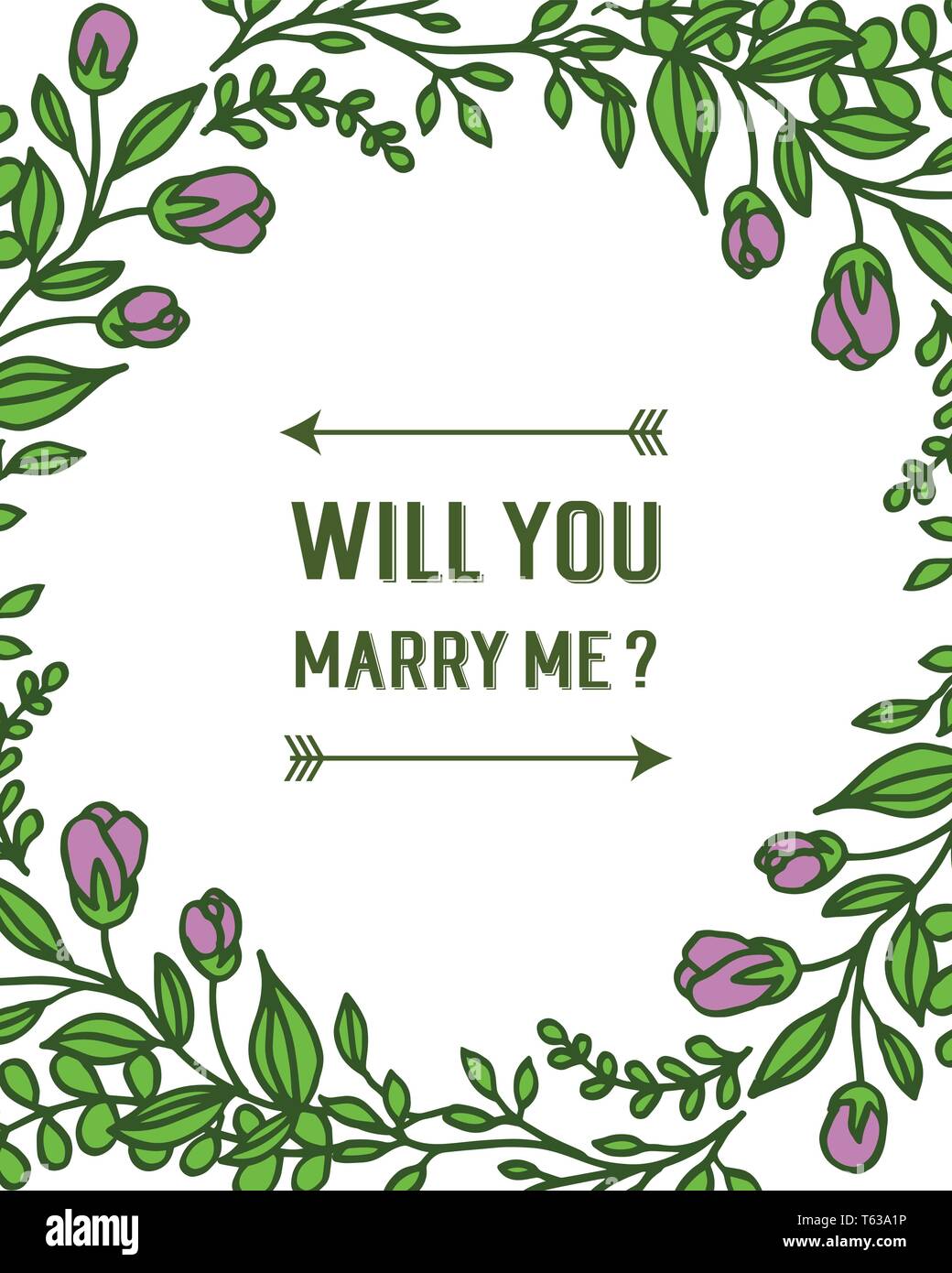 Vector illustration template will you marry me for art purple wreath ...