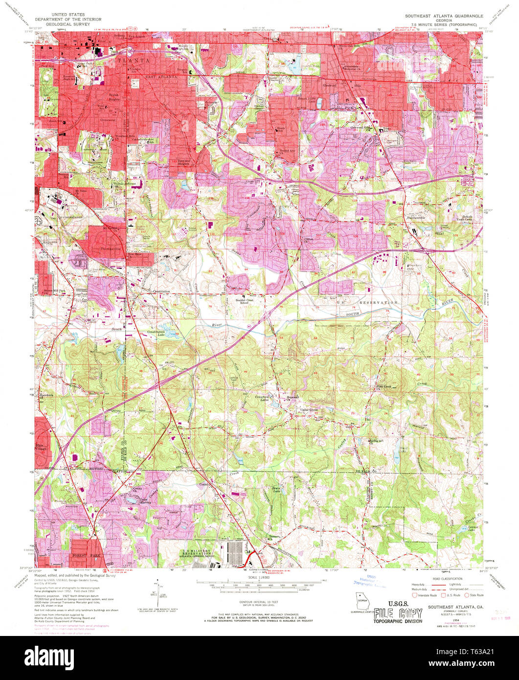 USGS TOPO Map Georgia GA Southeast Atlanta 246962 1954 24000 ...
