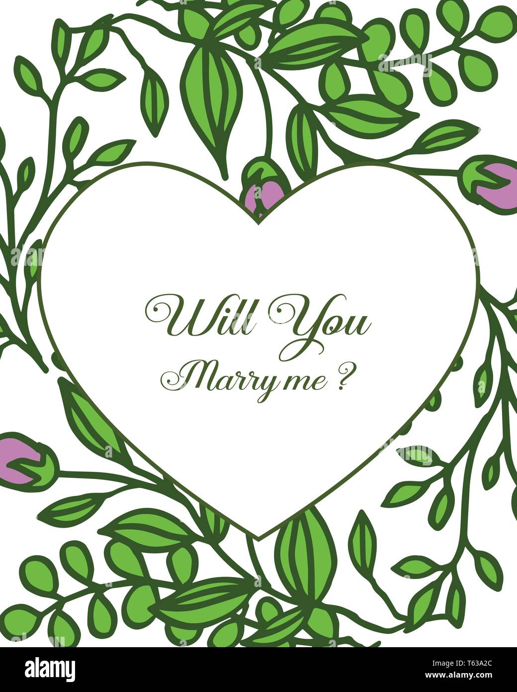 Vector illustration lettering will you marry me for bright green leafy ...
