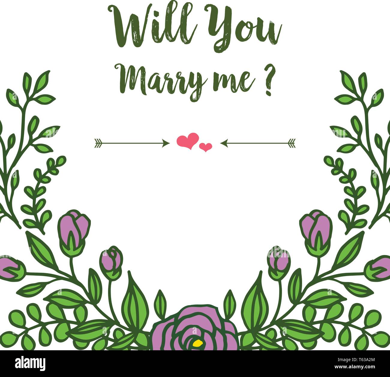 Vector illustration lettering will you marry me for bright green leafy ...