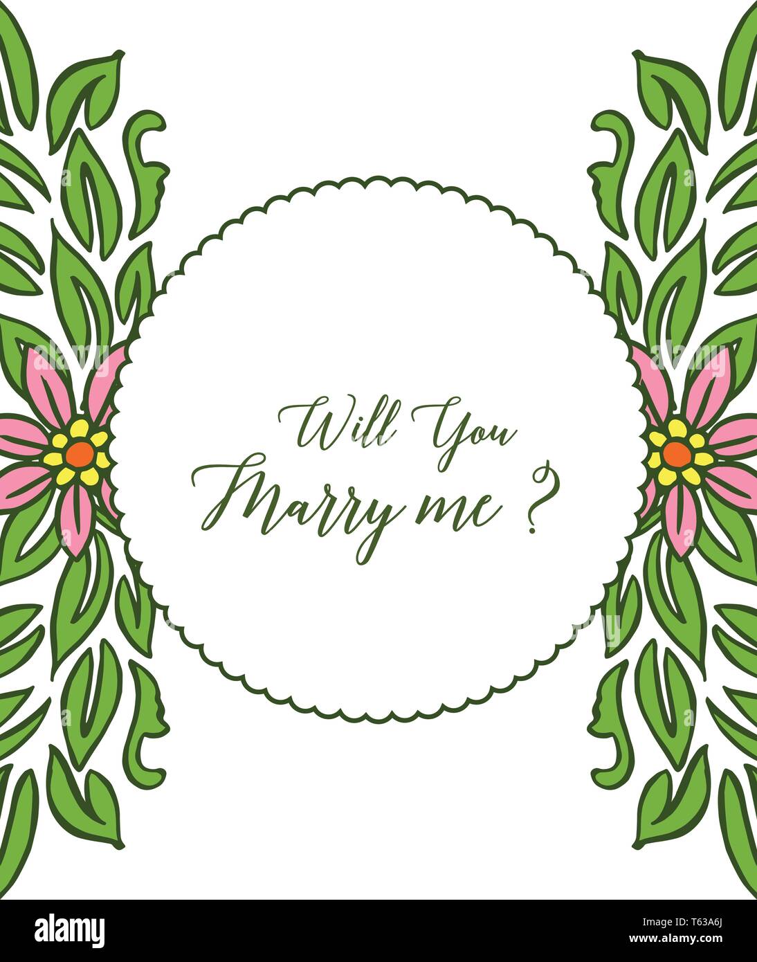 Vector illustration elegant green leafy wreath frame with will you ...