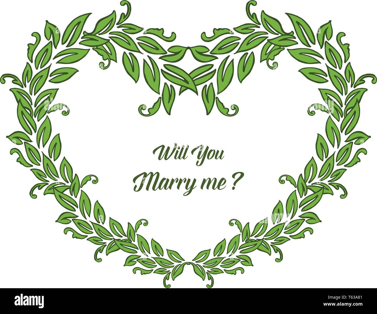 Vector illustation elegant green leafy floral frame with greeting card ...