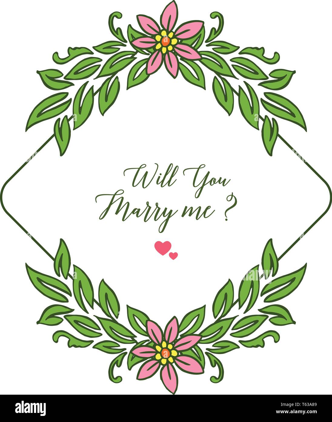 Vector illustation elegant green leafy floral frame with greeting card ...