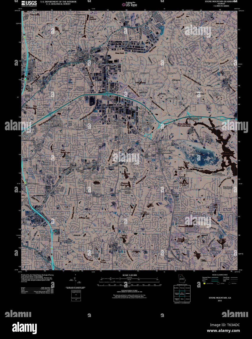 USGS TOPO Map Georgia GA Stone Mountain 20110307 TM Inverted ...