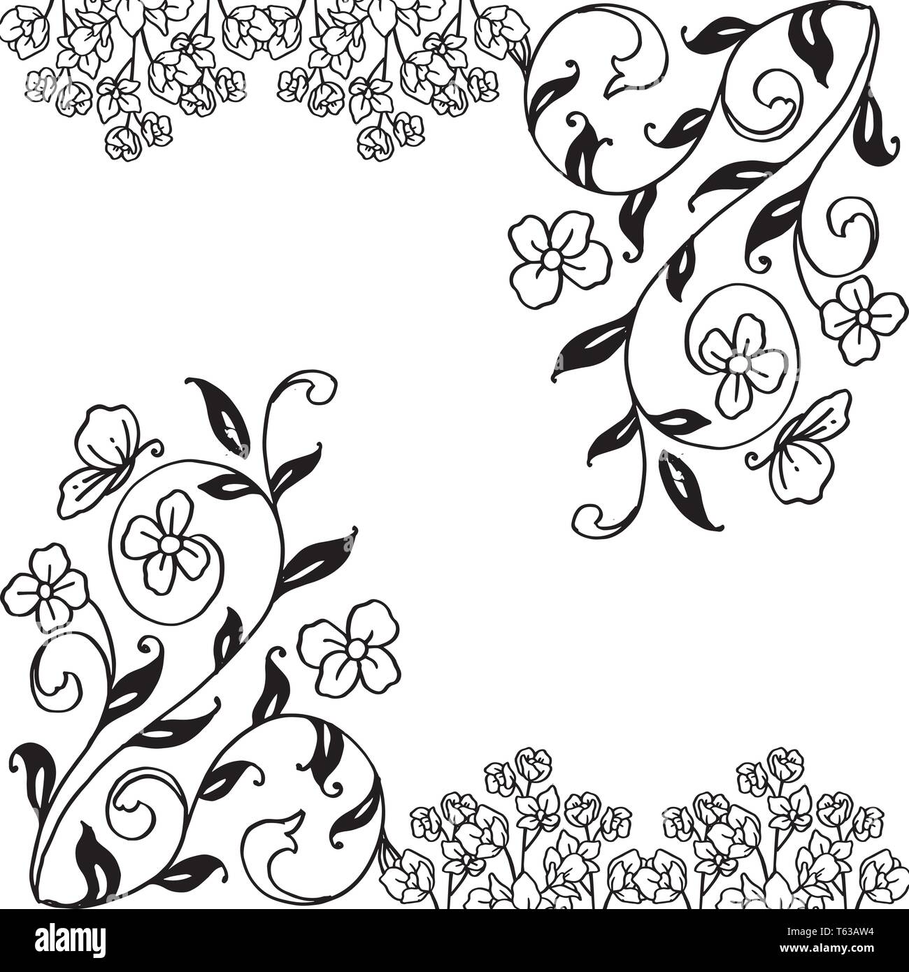 Vector illustration card with drawing flower frame hand drawn Stock ...
