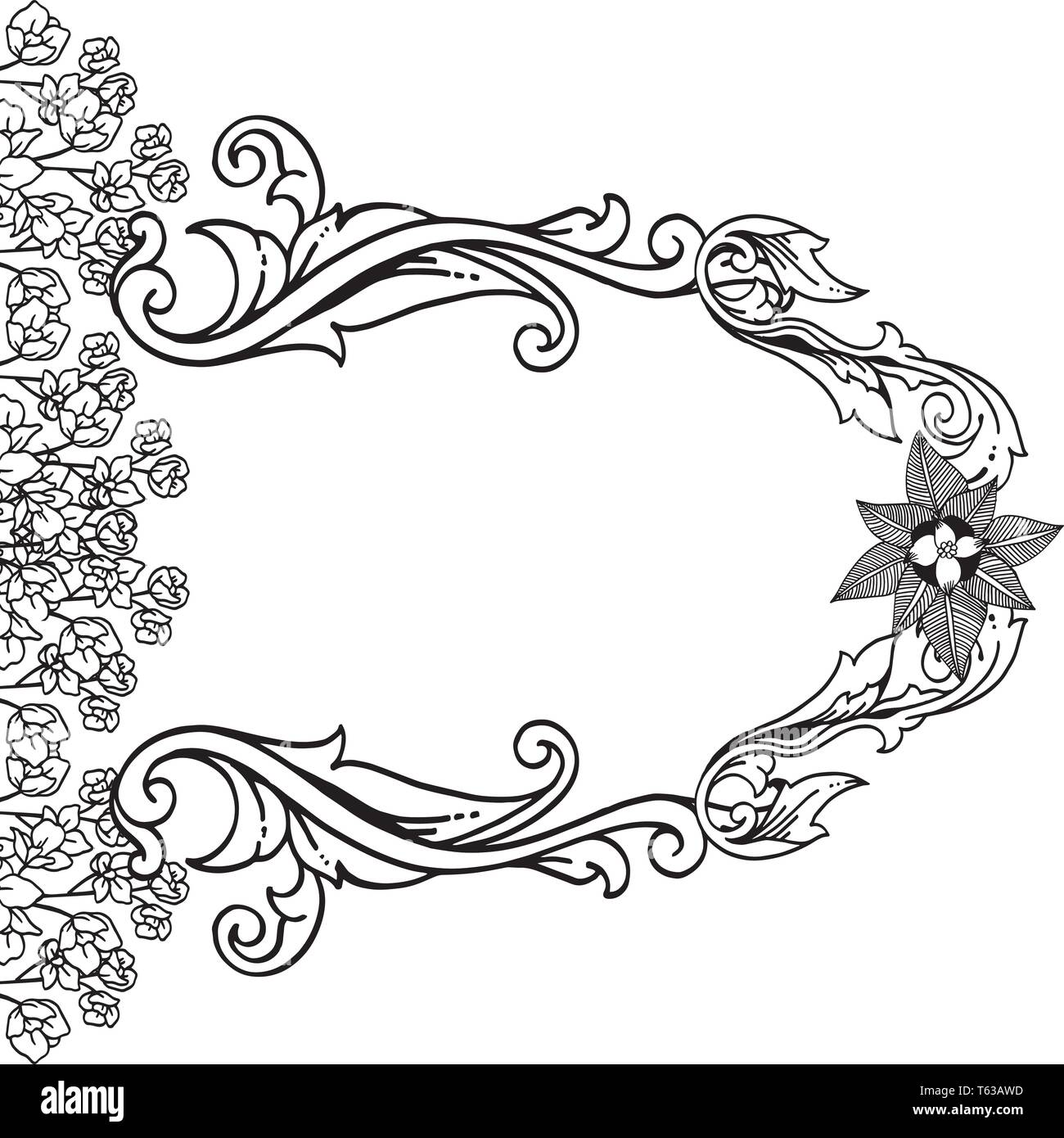 Vector illustration card with drawing flower frame hand drawn Stock ...