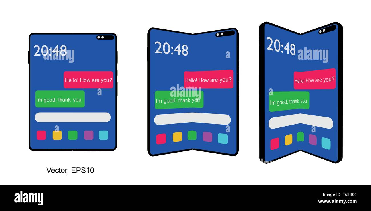 SmartPhone Tablet with Foldable Screen. Fold smart phone. Vector ...