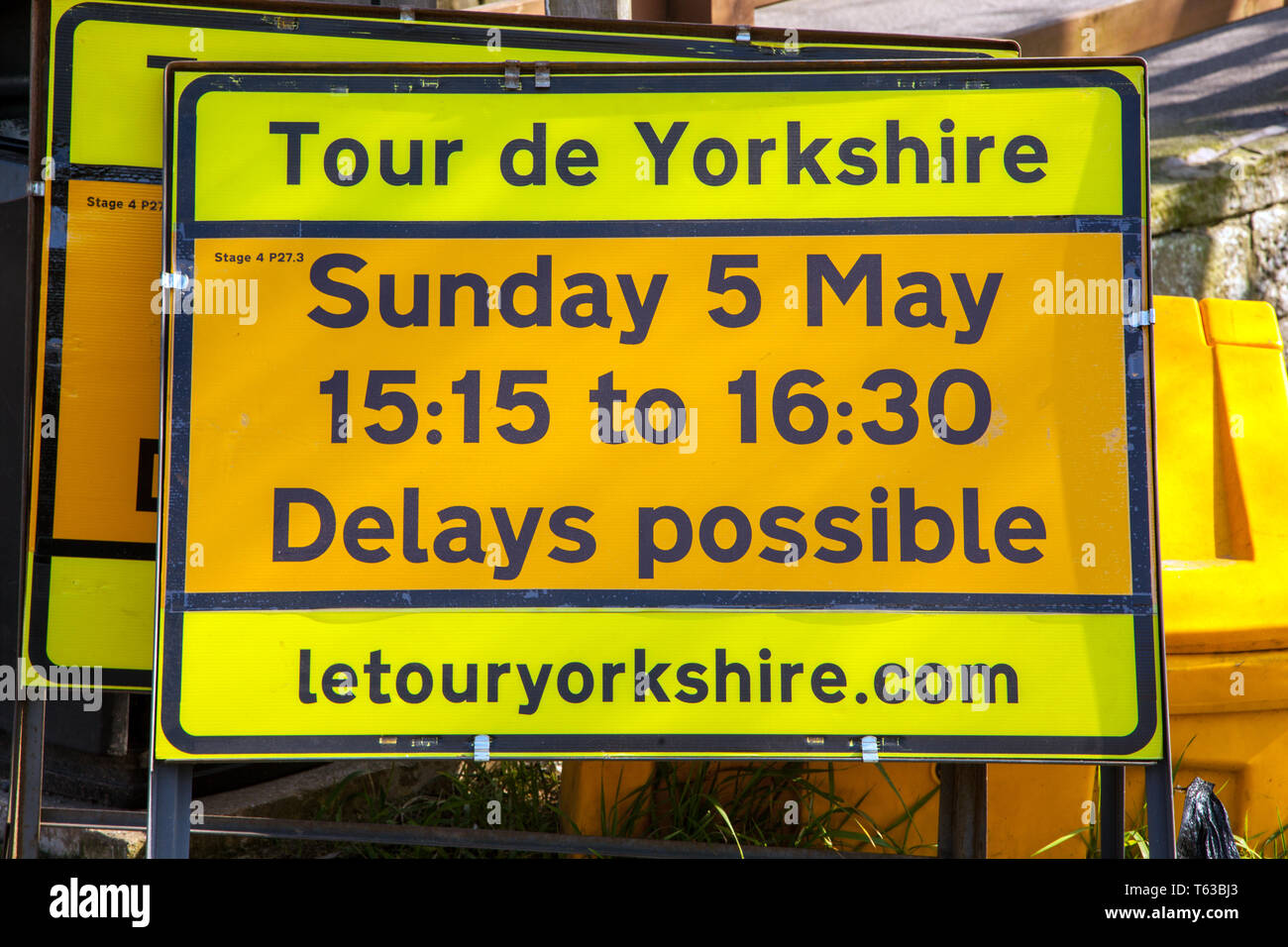 Road sign warning of road closures and delays due to the Tour de ...