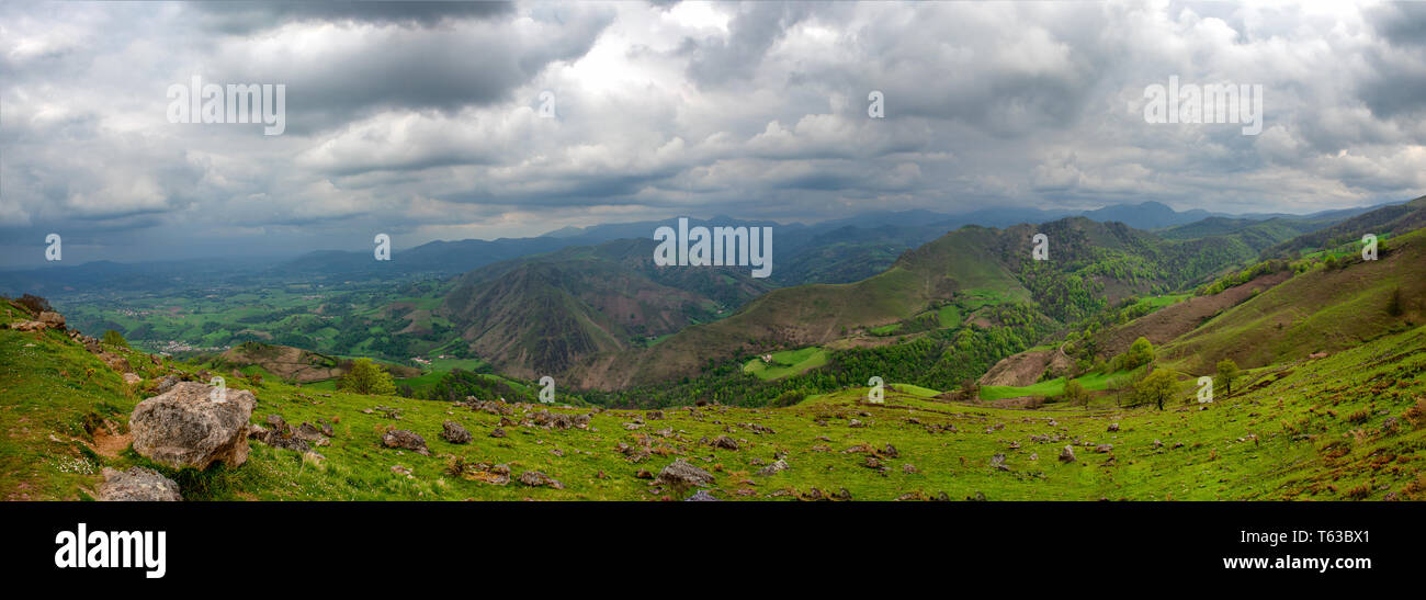 landscape of Pays Basque, Green hills. French countryside in the ...
