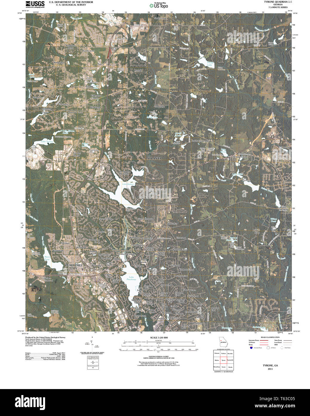 USGS TOPO Map Georgia GA Tyrone 20110307 TM Restoration Stock Photo - Alamy