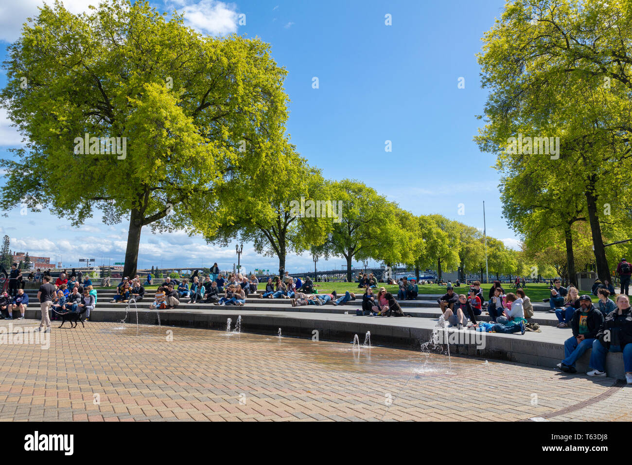 Portland, Oregon - April 27, 2019 : Scene of Waterfront park along ...