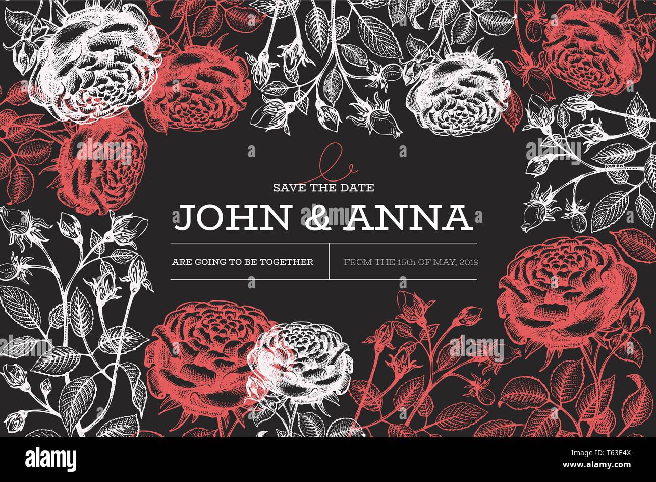 Roses flowers design template. Hand drawn vector illustrations on chalk ...