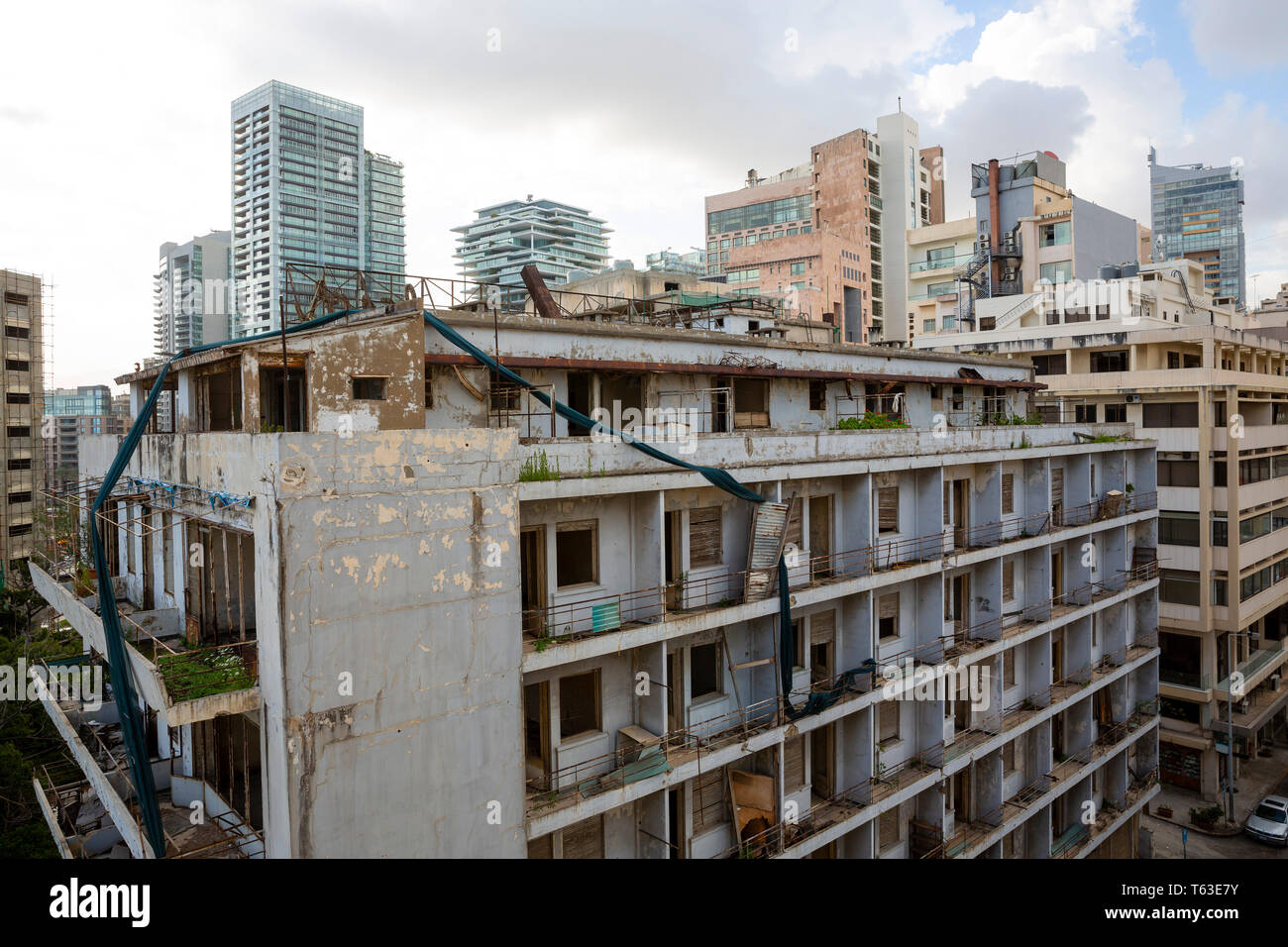 Cityscape of Beirut, Lebanon during daytime. Abandoned old building in ...
