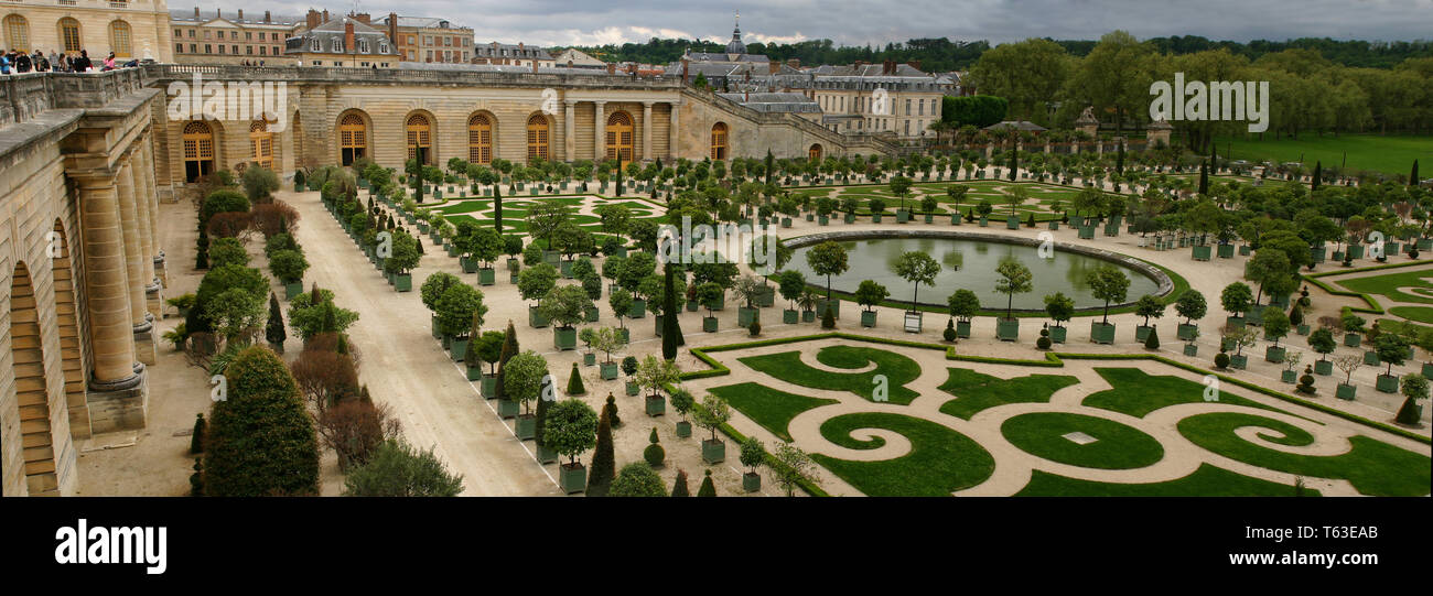 wide panorama of famous versailles orange garden in france Stock Photo ...