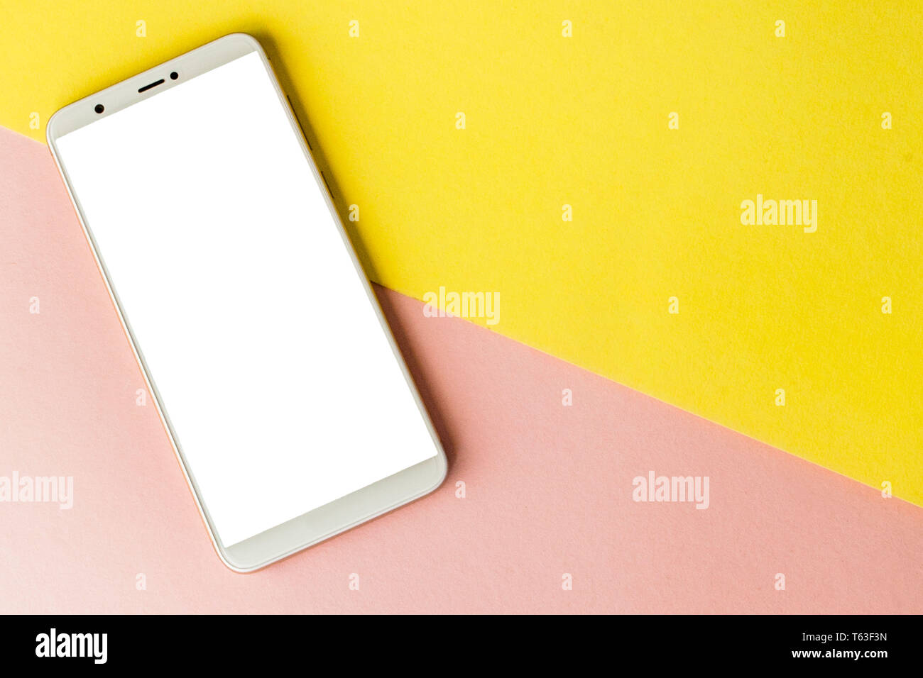 smart phone screen on colored background. Minimal concept. Flat lay ...