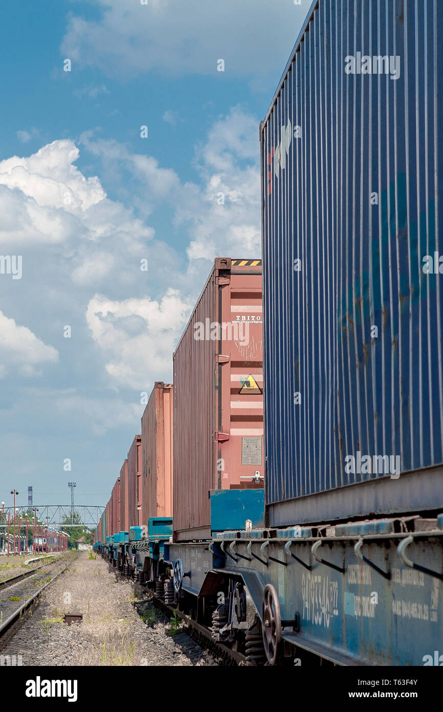 Container loaded on train wagons on a railway Stock Photo - Alamy