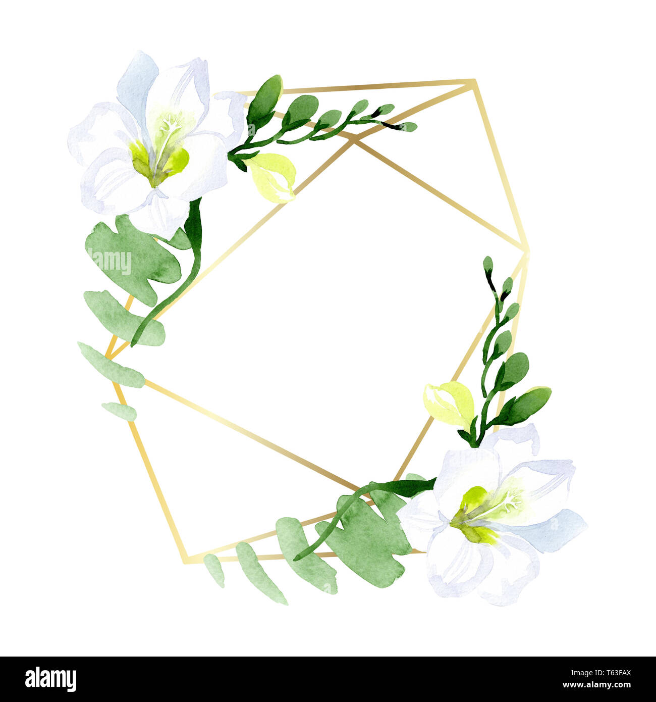 White freesia floral botanical flowers. Watercolor background ...