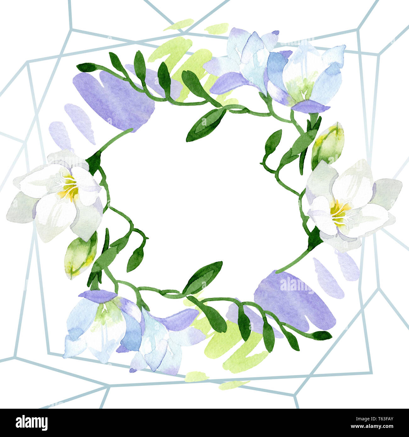 White freesia floral botanical flowers. Watercolor background ...