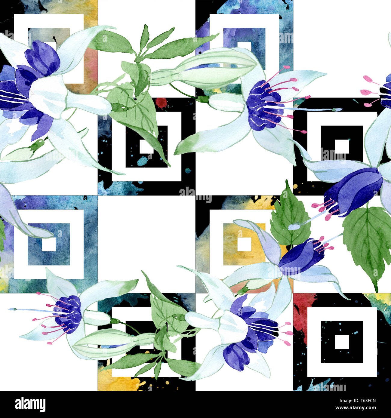 Blue fuchsia floral botanical flowers. Watercolor background ...