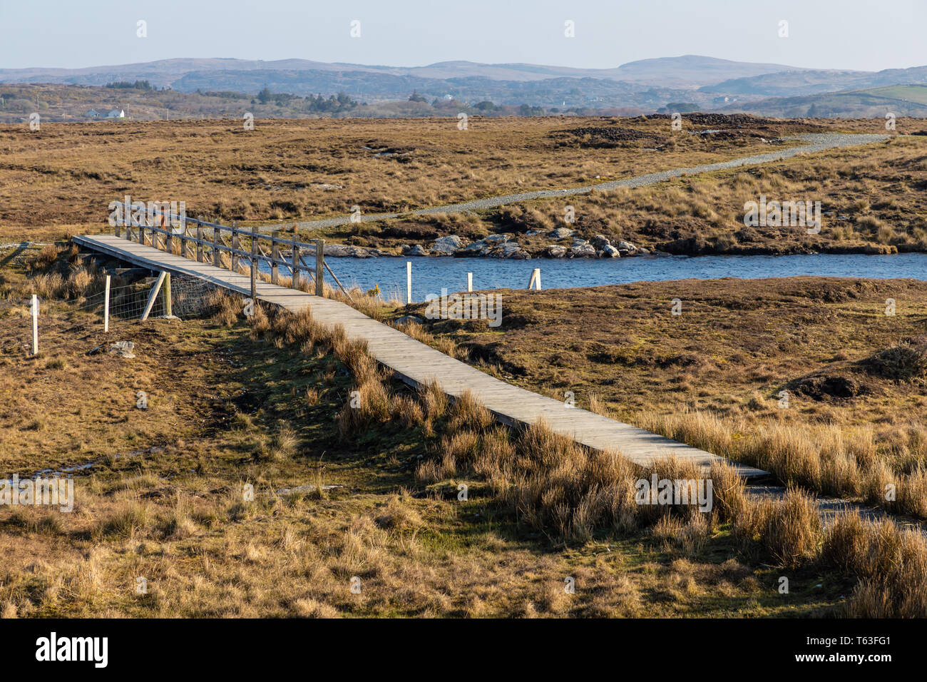 Bog with trail and lake in clifden, Galway, Conemara, Ireland Stock ...