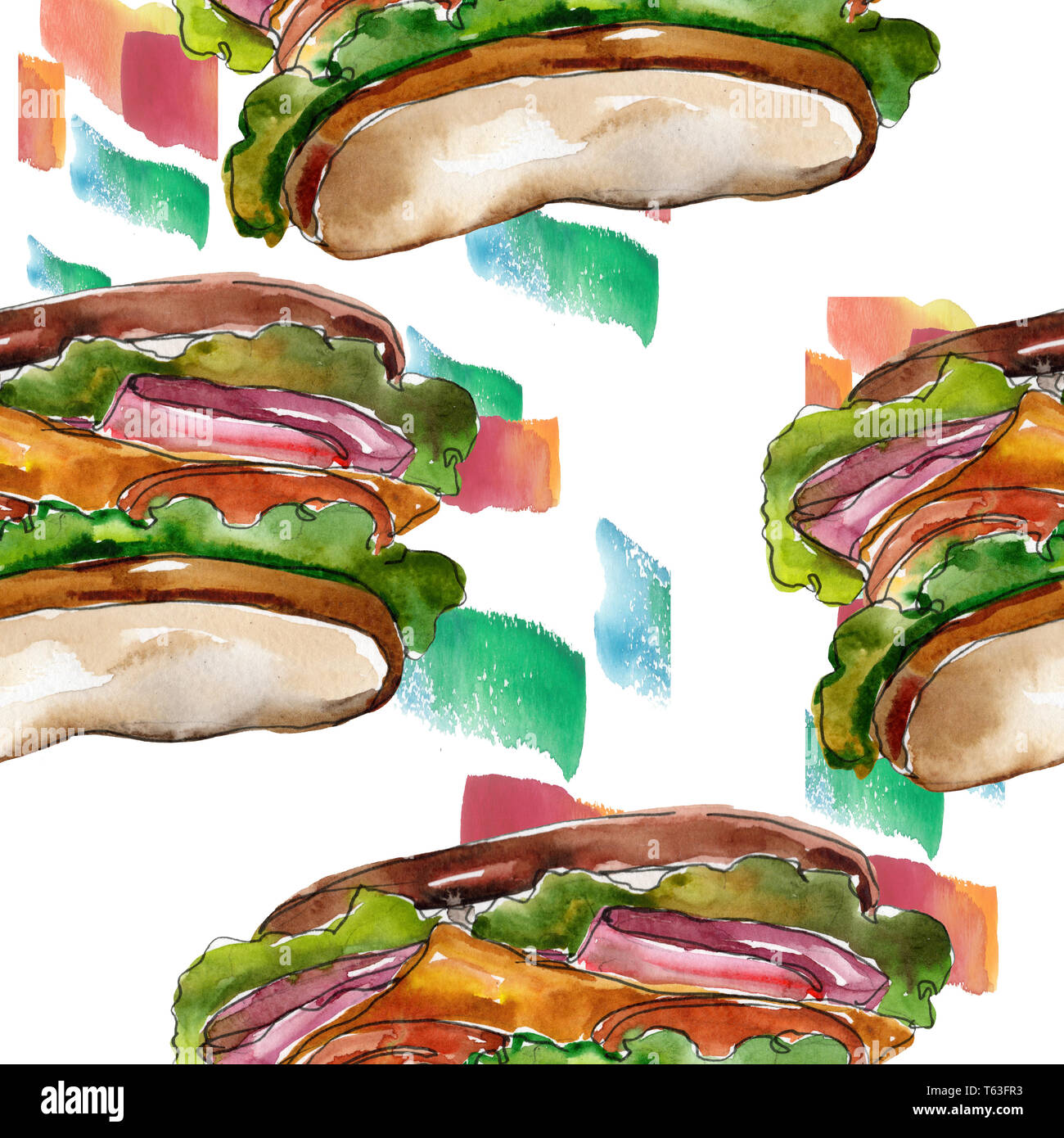 Sandwich in a watercolor style. Watercolour fast food illustration ...