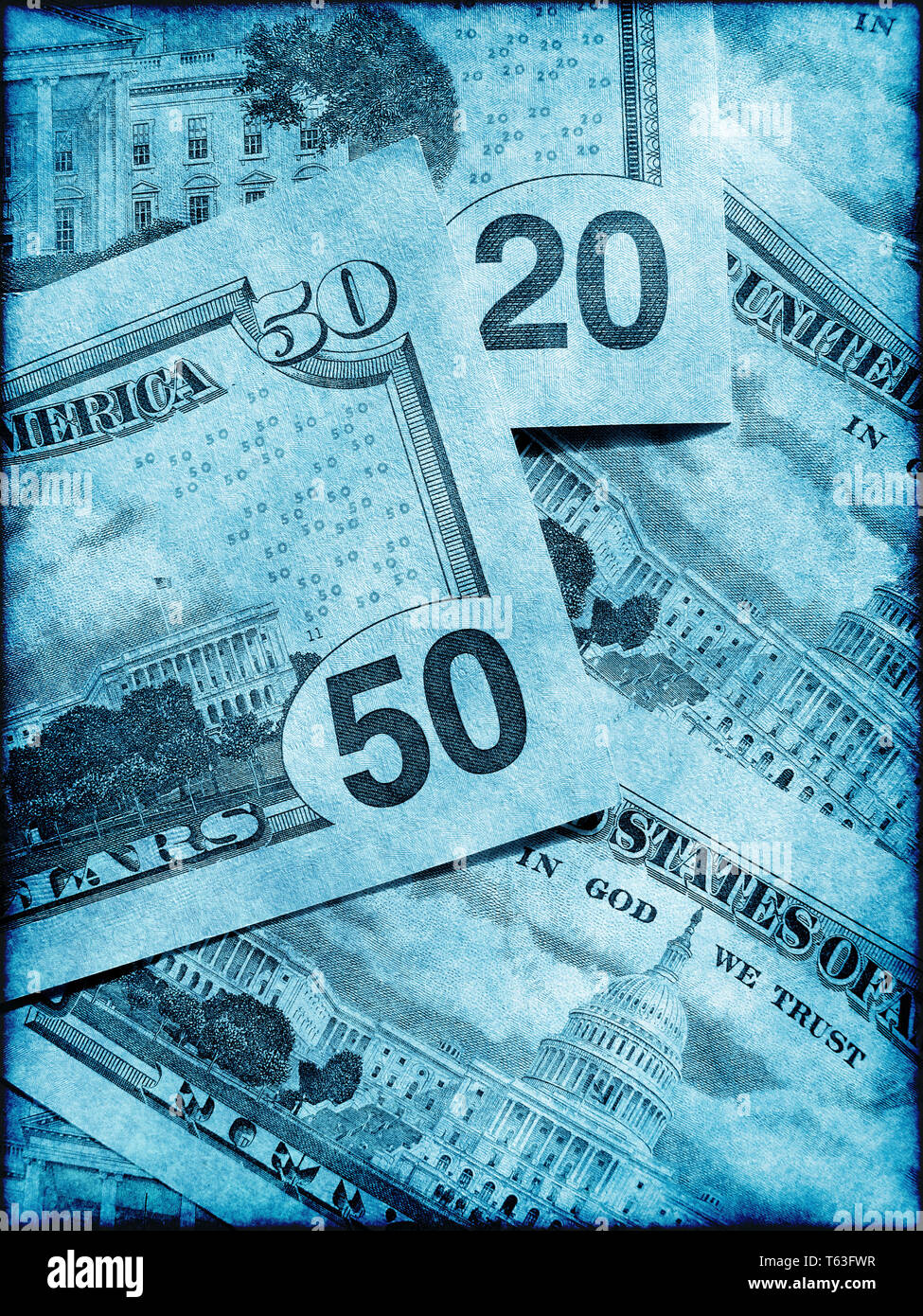 Blue grunge money background with american dollars Stock Photo - Alamy