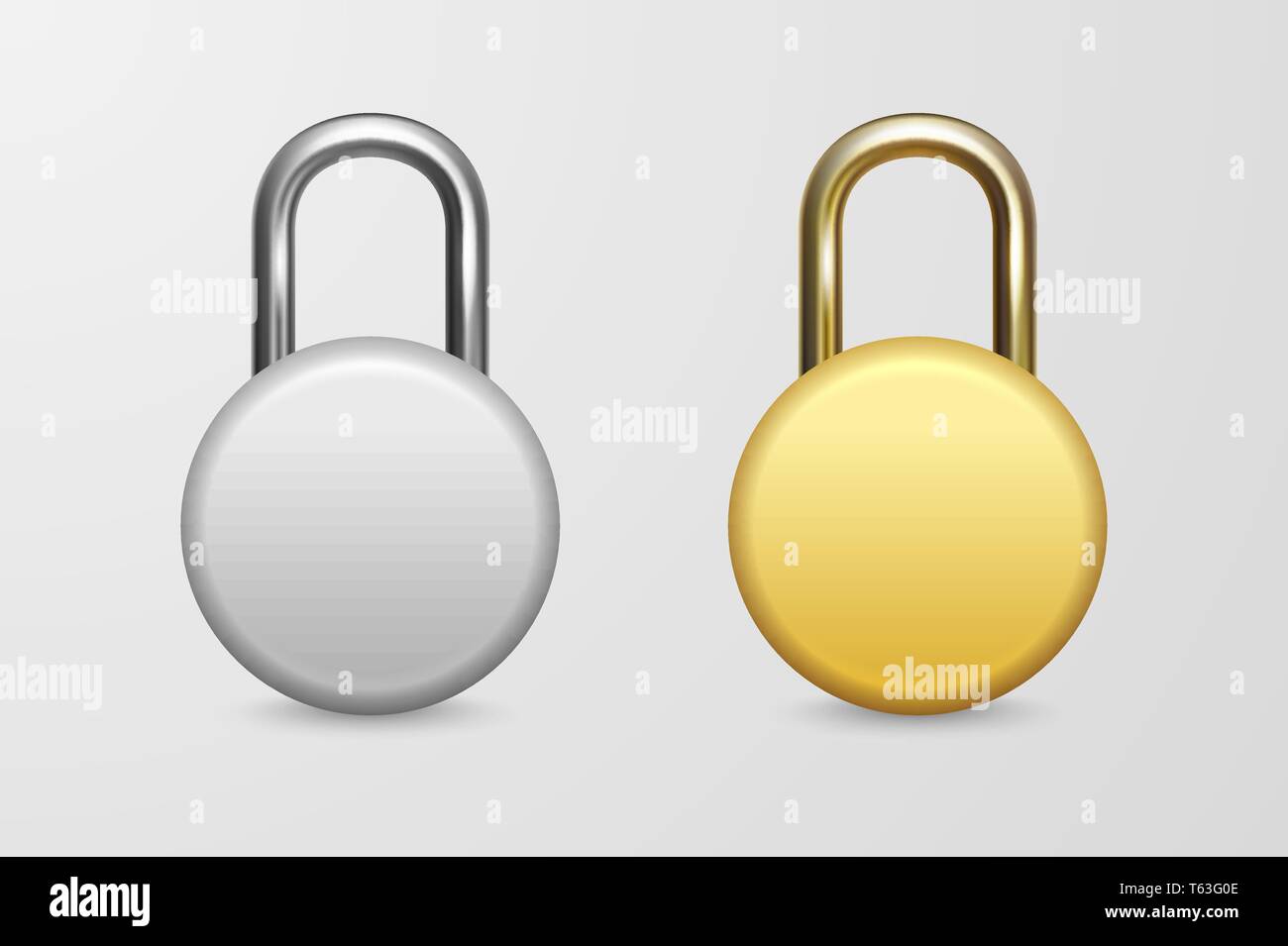 Vector 3d Realistic Closed Circle Metal Golden and Silver Padlock Icon ...