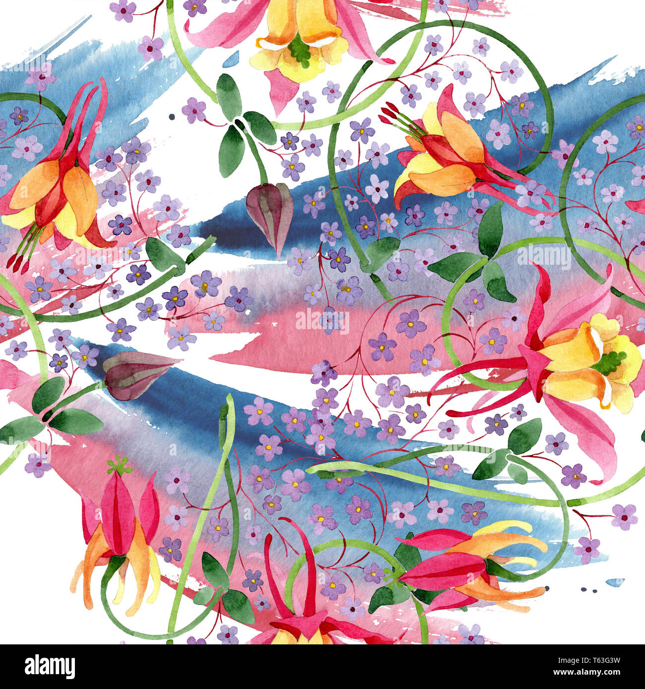 Red yellow fuchsia botanical flowers ornament. Watercolor background ...