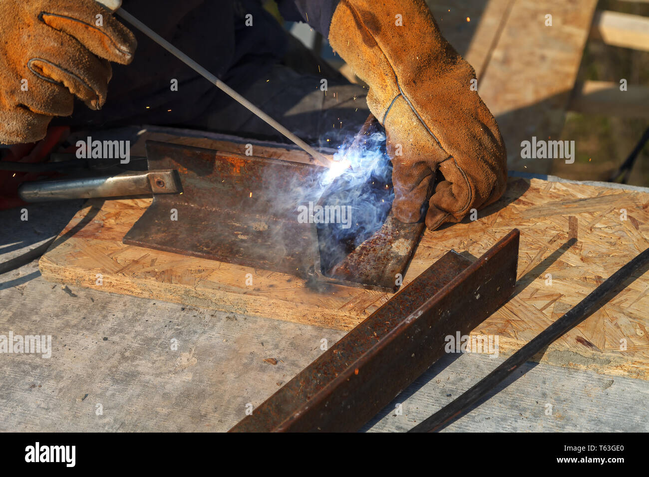 Welding work, welder welding metal material in heavy industry ...