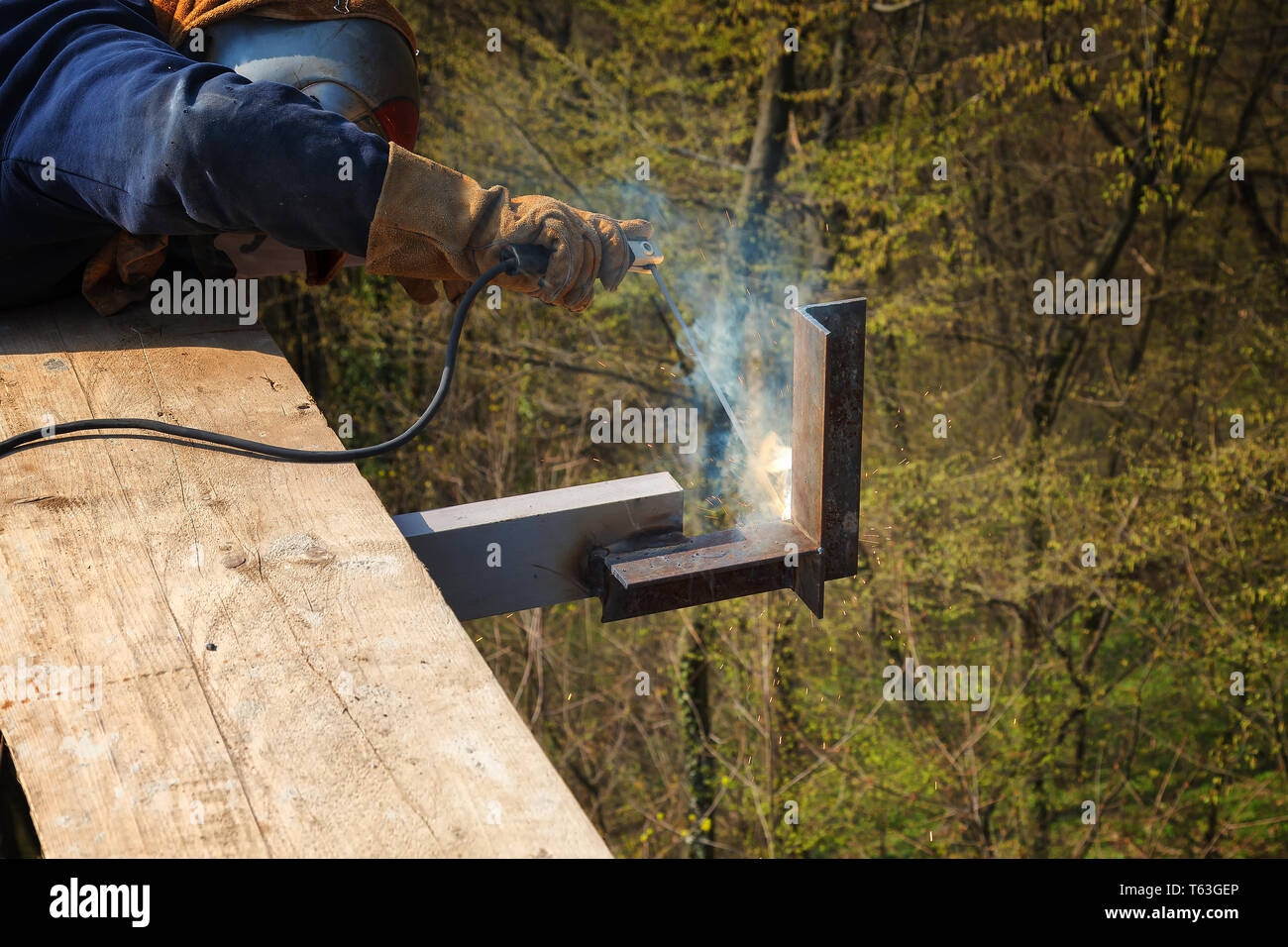 Welding work, welder welding metal material in heavy industry ...