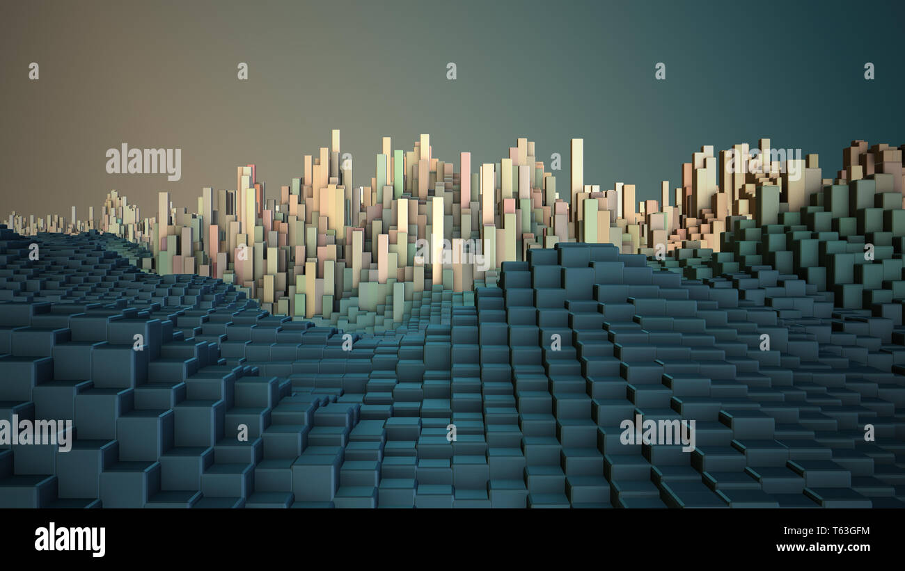Abstract cubic 3D rendered landscape Stock Photo - Alamy