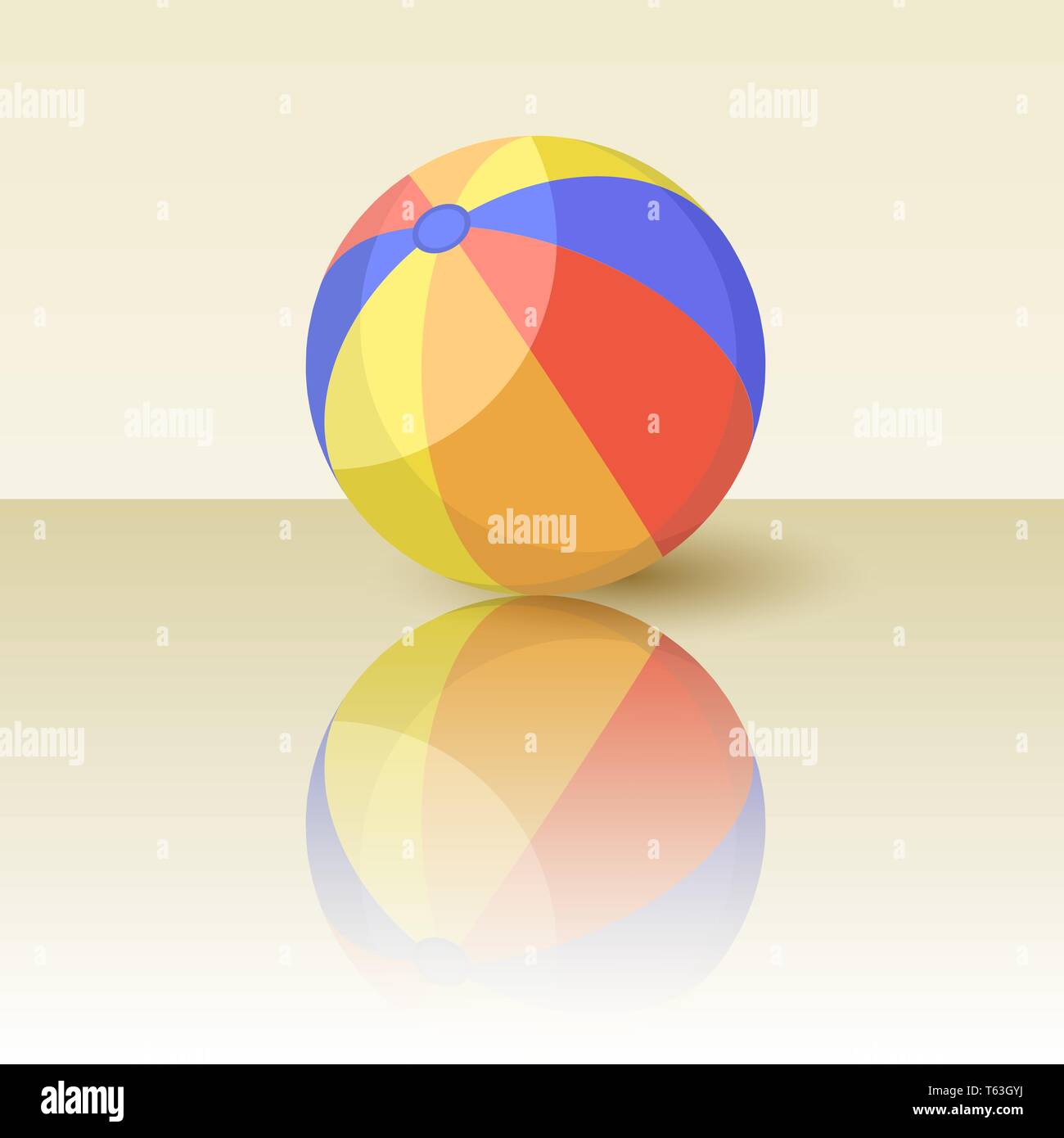Bright inflatable ball with reflection. Green, red, yellow and blue ...
