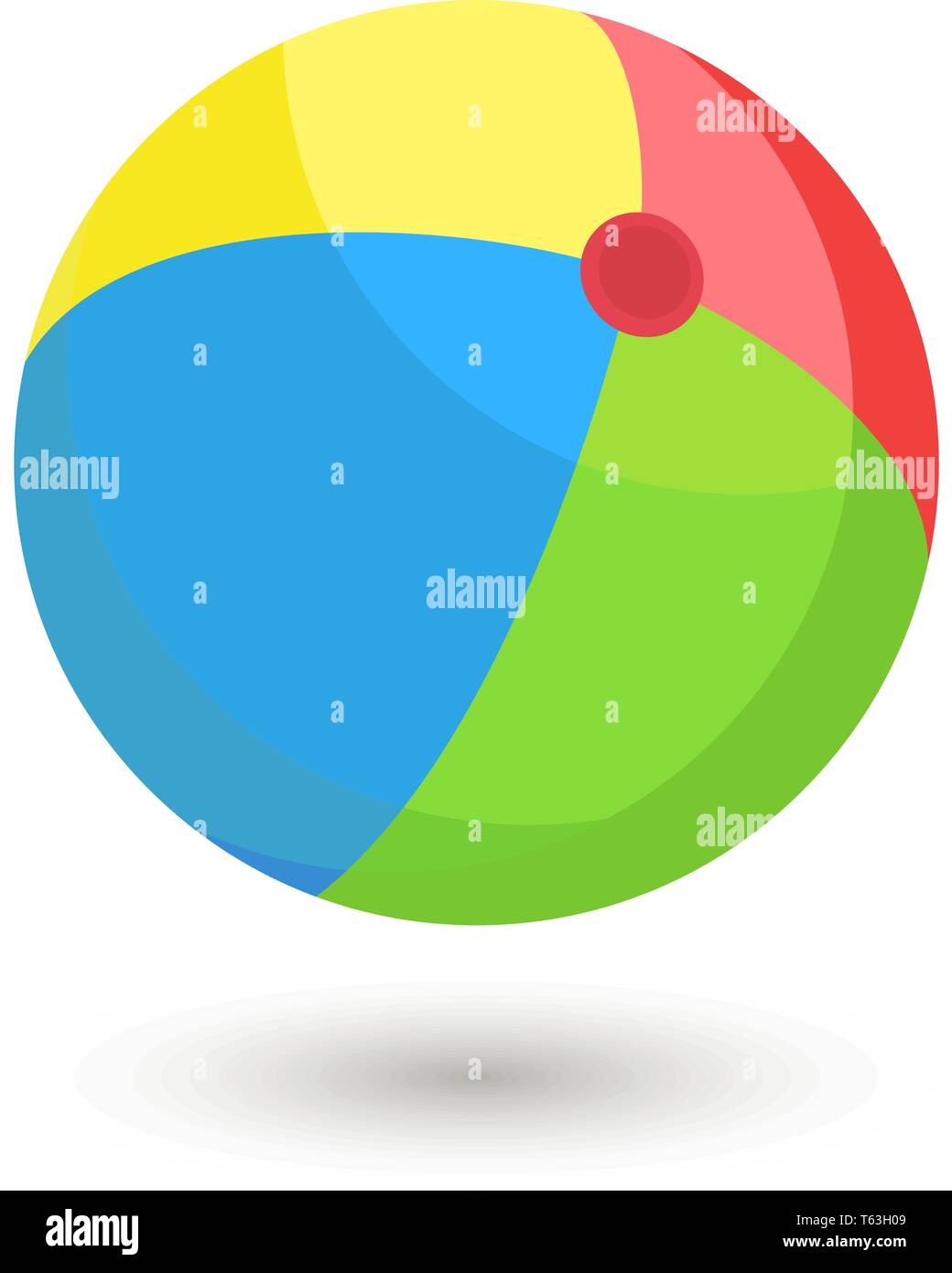 Bright inflatable ball. Green, red, yellow and blue striped beach ball ...
