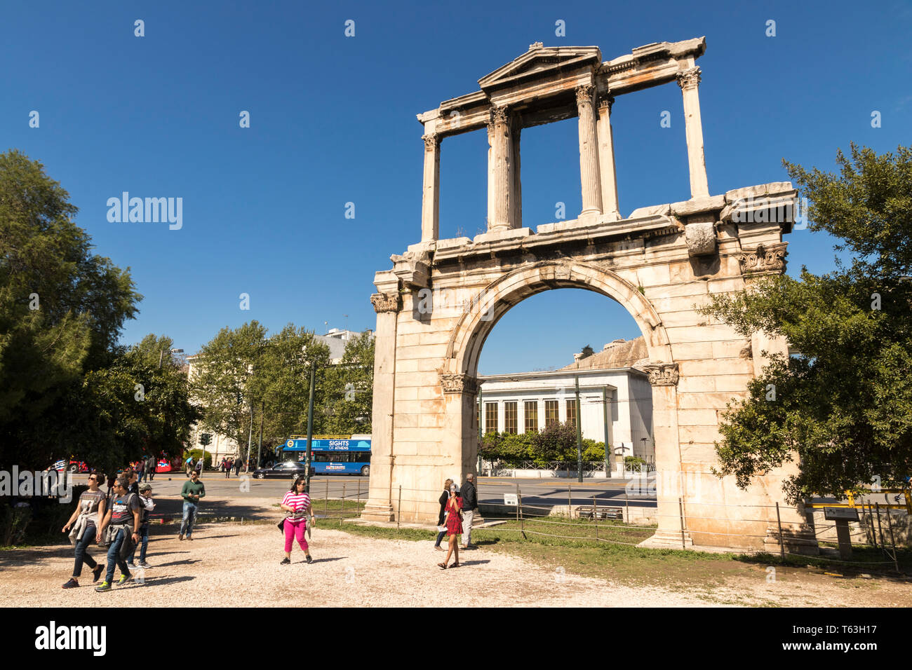 Athens, Greece. The Arch of Hadrian, or Hadrian's Gate, a monumental ...