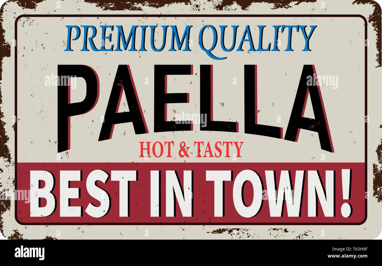 Paella retro sign design for fast food restaurant. Vector vintage sign ...