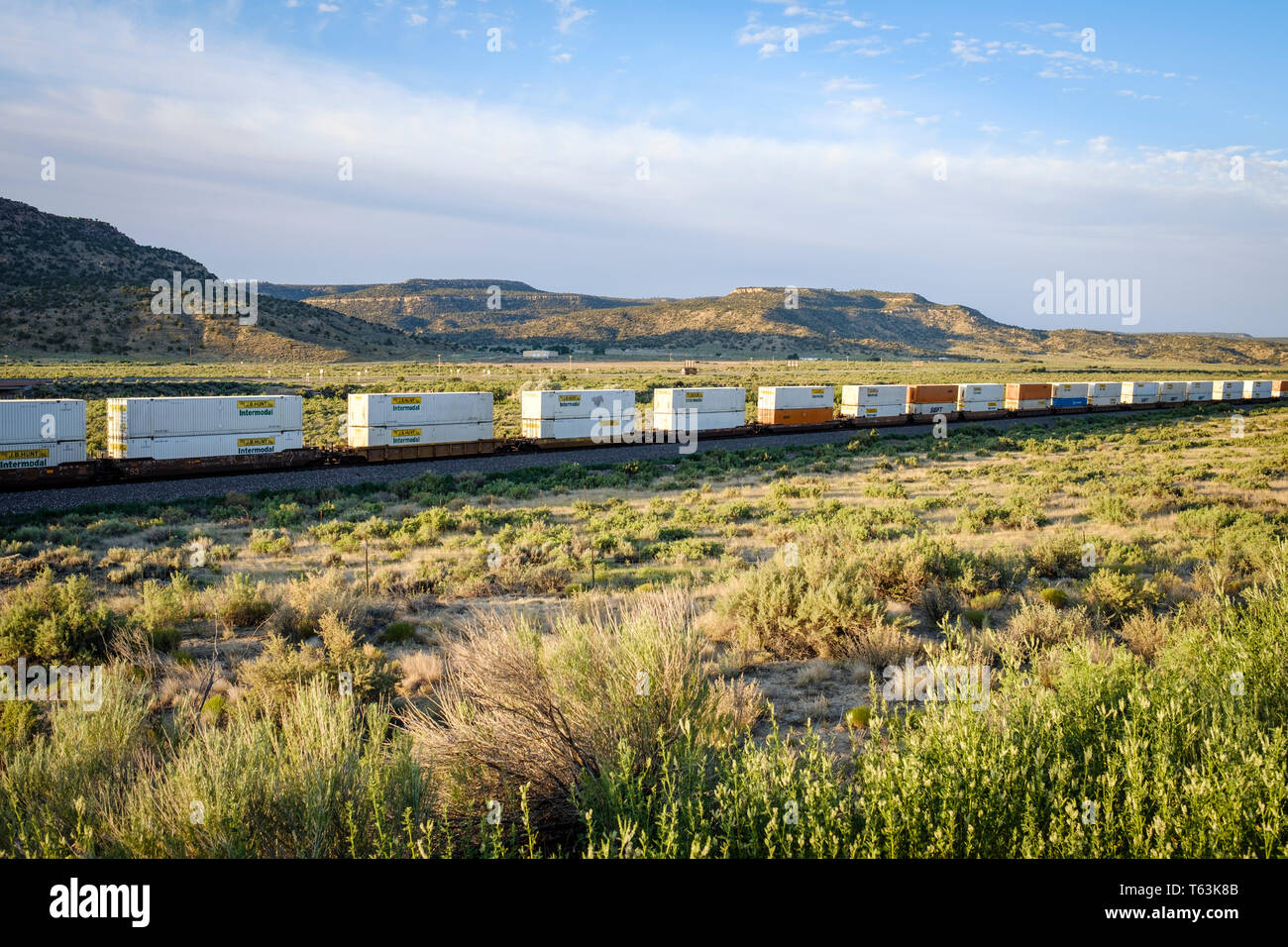 Freight train crossing the vast American country in Arizona, USA Stock ...
